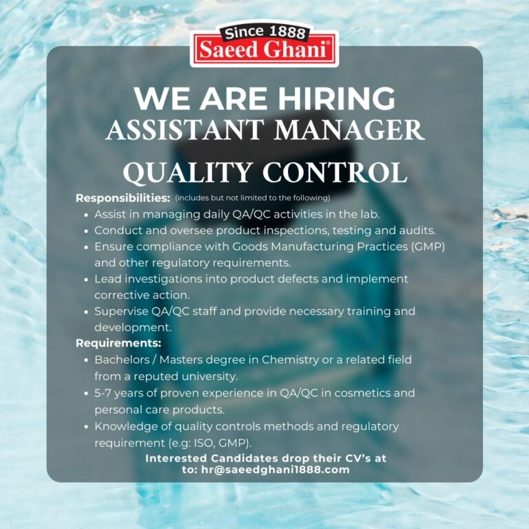Saeed Ghani Jobs Assistant Manager Quality Control