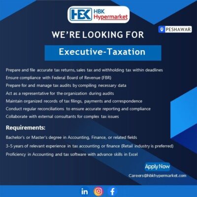 HBK Hypermarket Jobs Executive Taxation