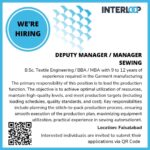 Interloop Limited Jobs Deputy Manager / Manager Sewing