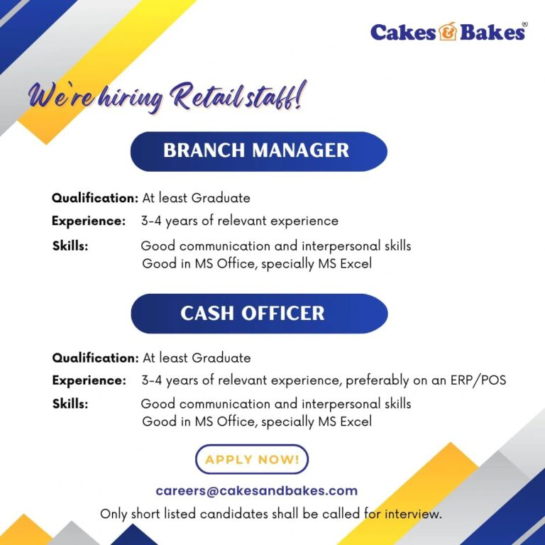 Cakes & Bakes Pakistan Jobs January 2025
