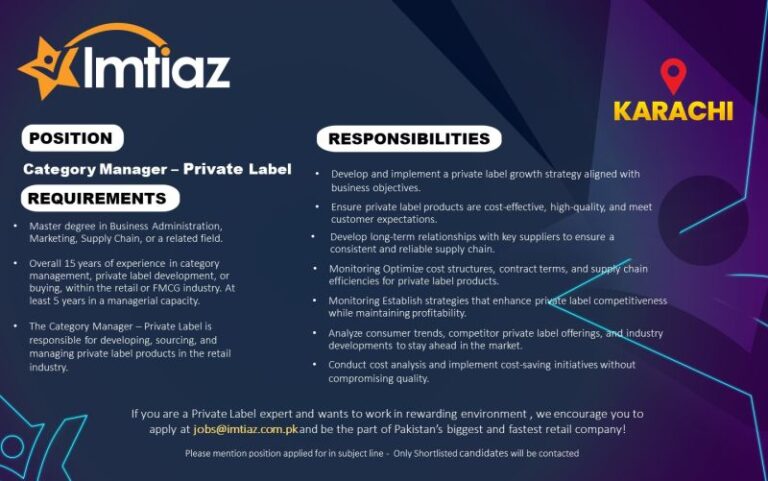 Imtiaz Super Market Jobs March 2025