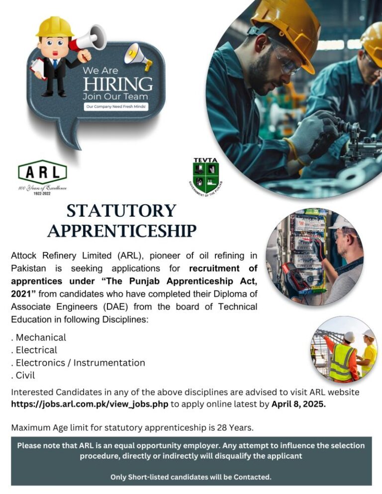 Attock Refinery Limited ARL Statutory Apprenticeship 2025