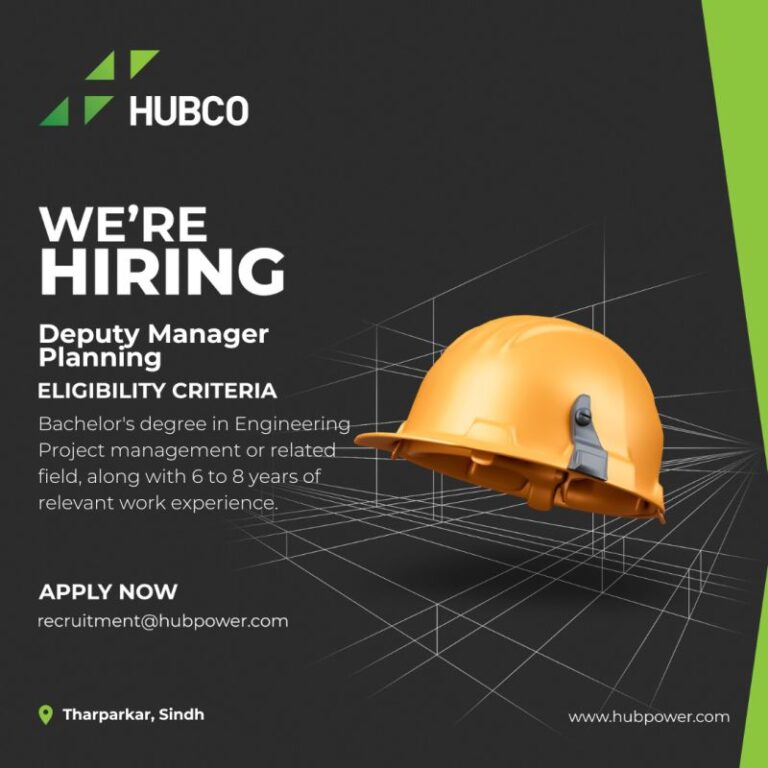 HUBCO Pakistan Jobs Deputy Manager Planning