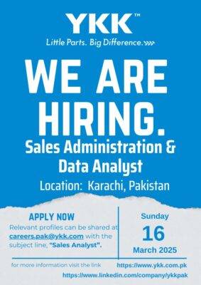 YKK Pakistan Pvt Ltd Jobs Sales Administration and Data Analyst