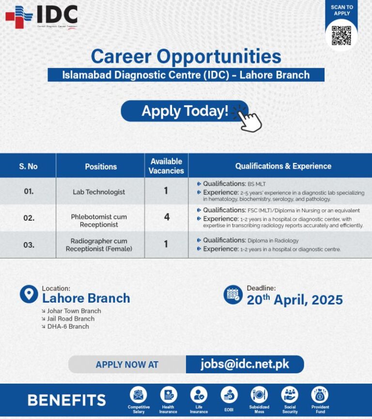 Islamabad Diagnostic Center IDC Jobs April 2025