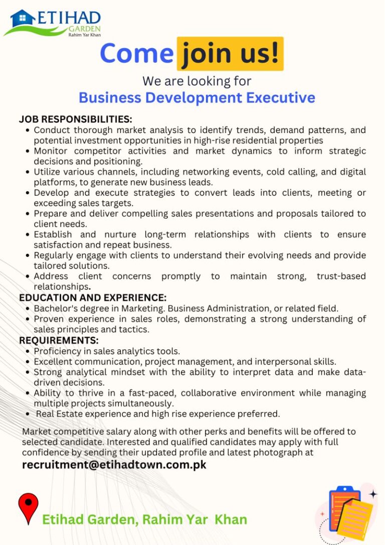 Etihad Town Jobs Business Development Executive