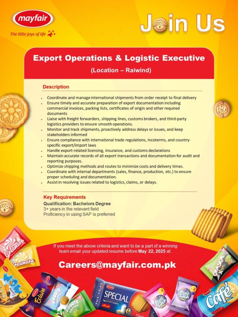 Mayfair Pakistan Jobs Export Operations & Logistic Executive