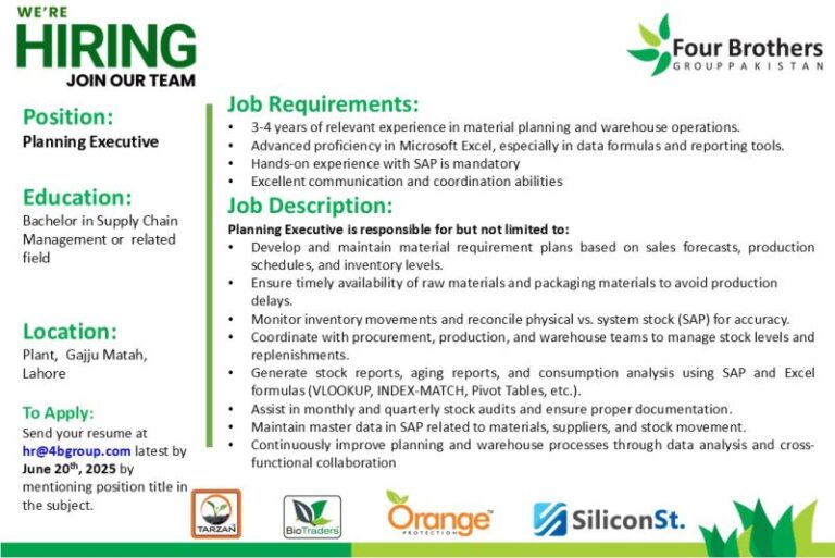 Four Brothers Group Pakistan Jobs Planning Executive