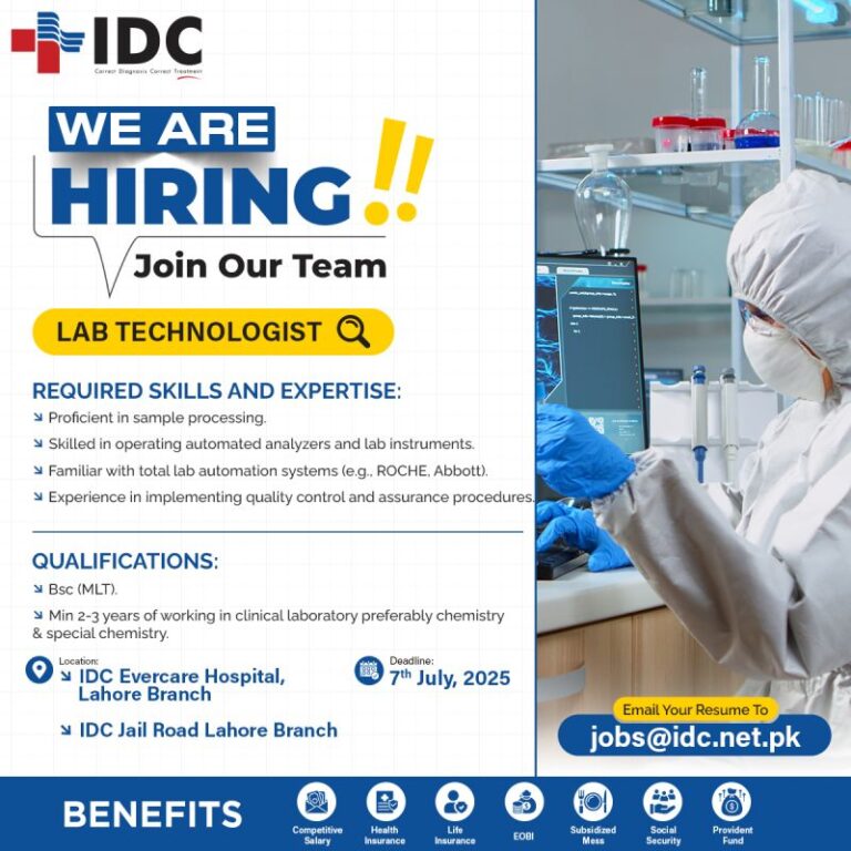 Islamabad Diagnostic Center IDC Jobs Lab Technologist