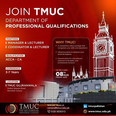The Millennium University College TMUC Jobs August 2025