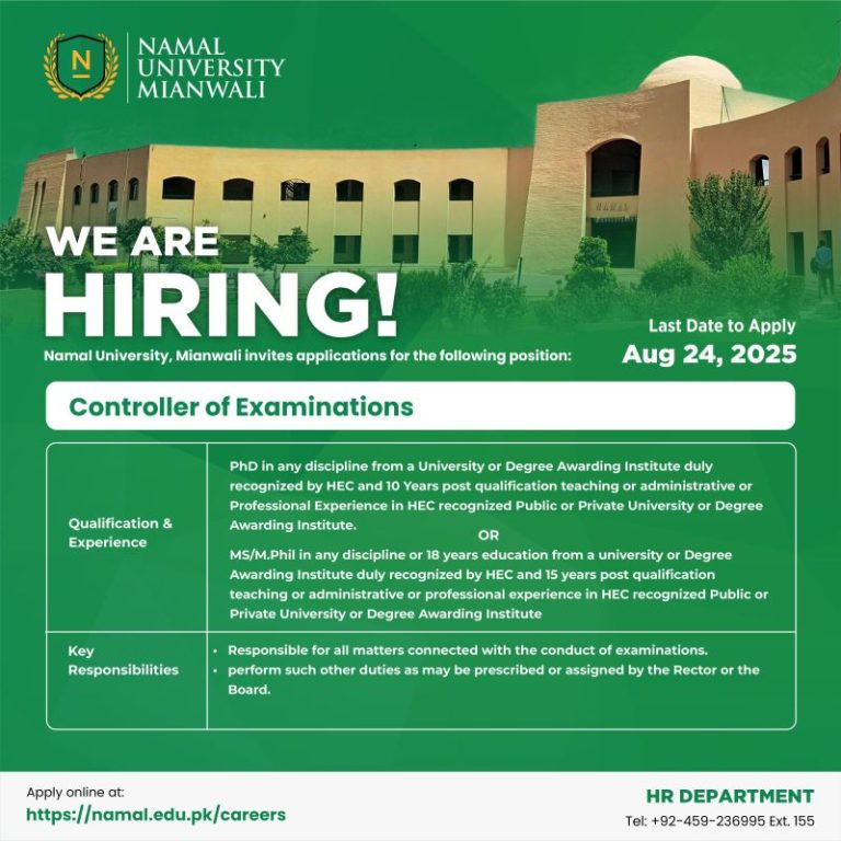 NAMAL University Mianwali Jobs August 2025