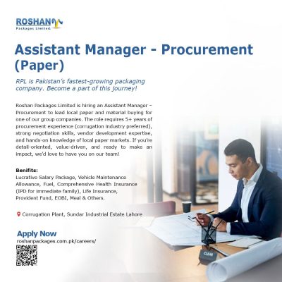 Roshan Packages Limited Jobs Assistant Manager Procurement (Paper)