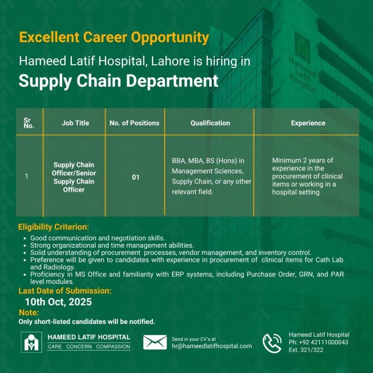 Hameed Latif Hospital Jobs October 2025