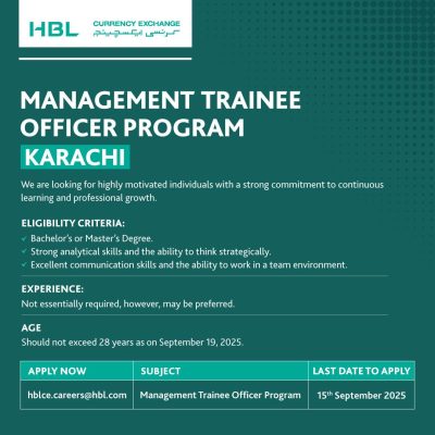 HBL Currency Exchange Management Trainee Officer Program 2025