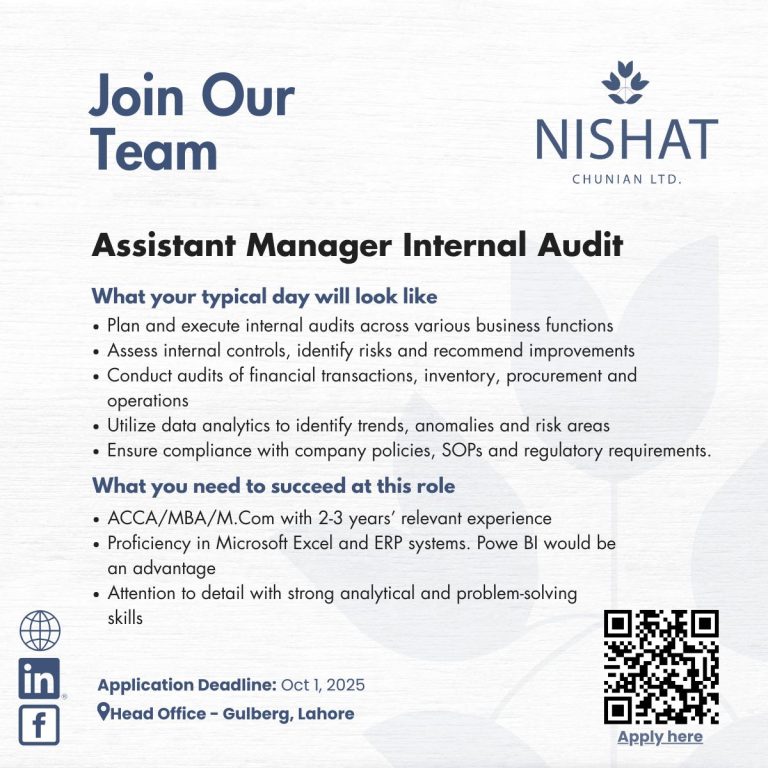 Nishat Chunian Limited Jobs Assistant Manager Internal Audit