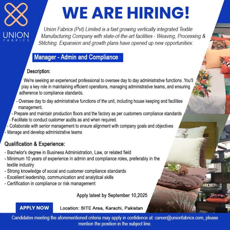 Union Fabrics (Pvt) Limited Jobs September 2025