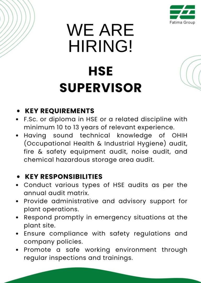 Fatima Group Jobs HSE Supervisor