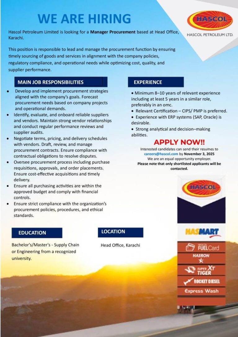 Hascol Petroleum Limited Jobs November 2025