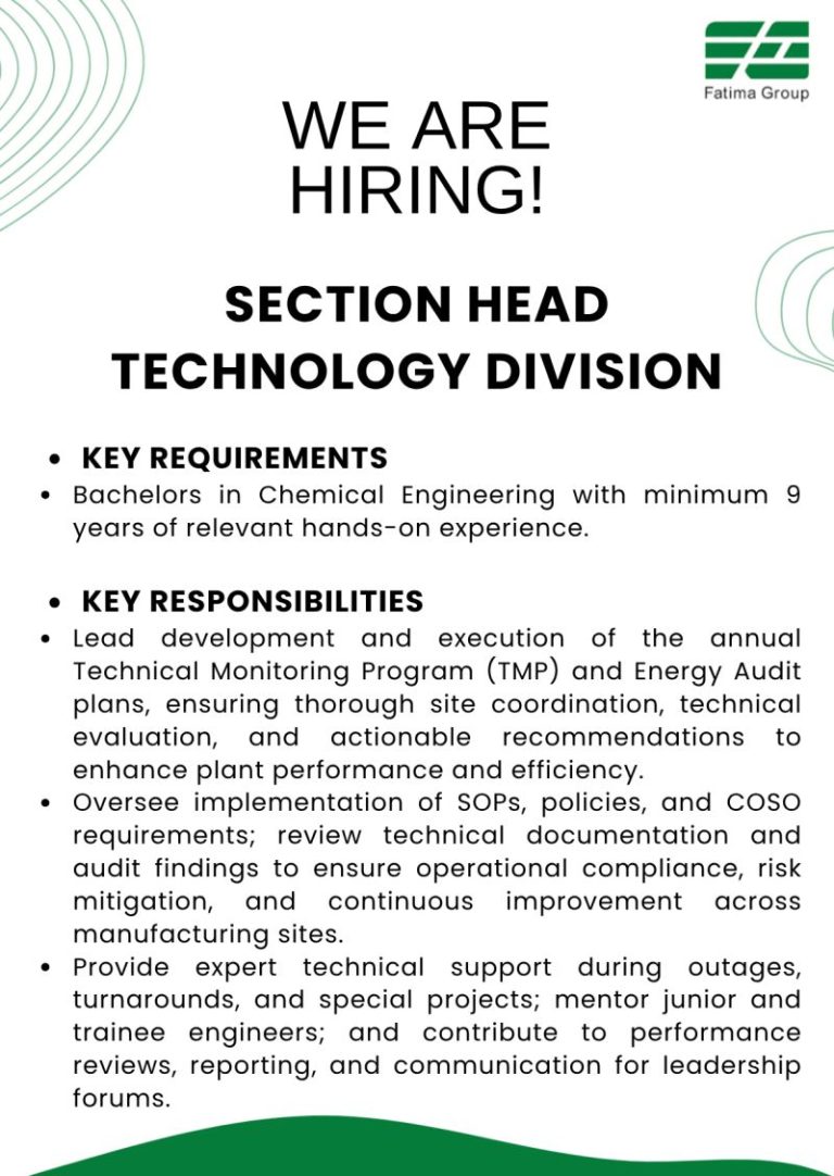 Fatima Group Jobs Section Head Process