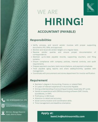Kohinoor Textile Mills Jobs Accountant