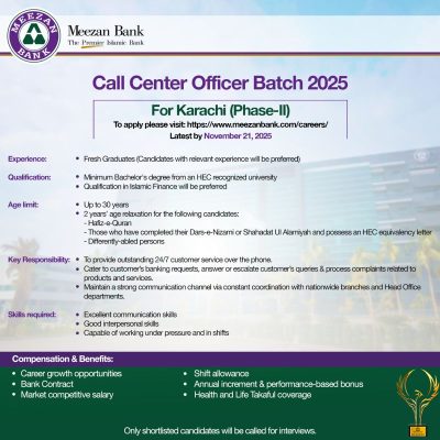 Meezan Bank Call Center Officer Batch 2025