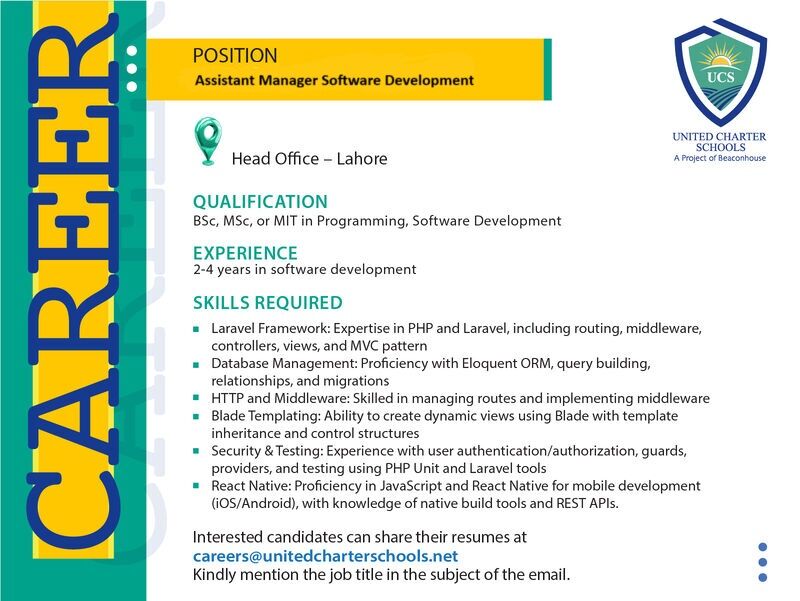 United Charter Schools Jobs Assistant Manager Software Development