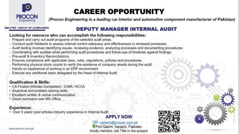 Procon Engineering Jobs Deputy Manager Internal Audit