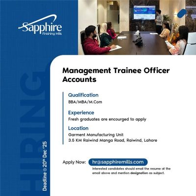 Sapphire Finishing Mills Jobs Management Trainee Officer Accounts