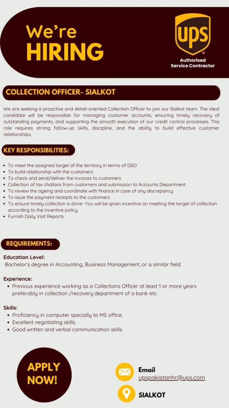 UPS Pakistan Jobs Collection Officer