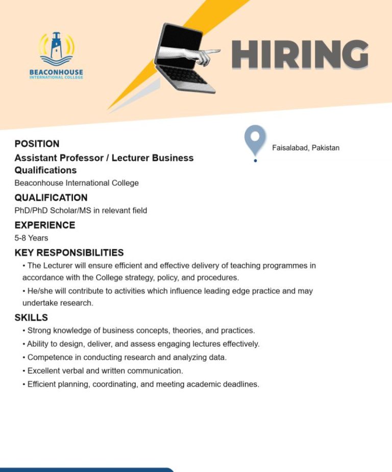 Beaconhouse International College BIC Jobs Assistant Professor ...