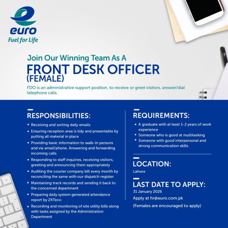 Euro Oil Pakistan Jobs Front Desk Officer
