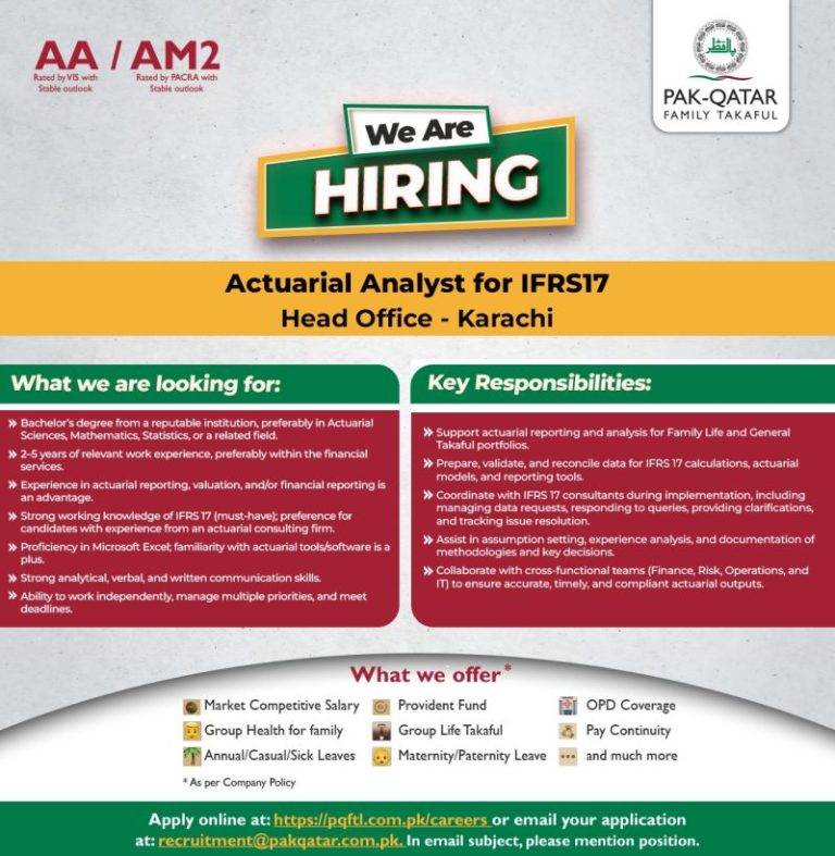 Pak-Qatar Family Takaful Jobs Actuarial Analyst