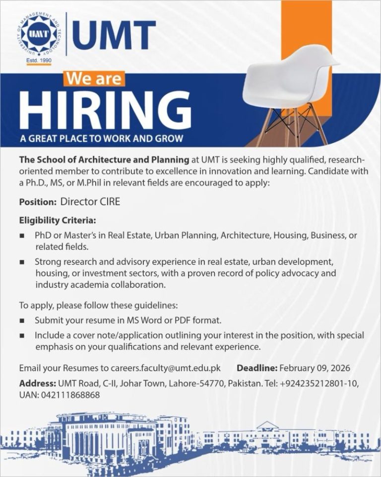 University of Management Technology UMT Jobs Director CIRE