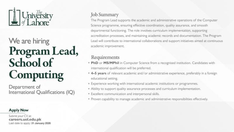 The University of Lahore UOL Jobs Program Lead