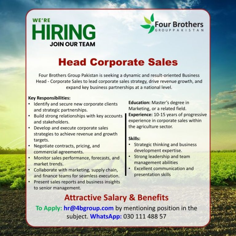 Four Brothers Group Pakistan Jobs Head Corporate Sales
