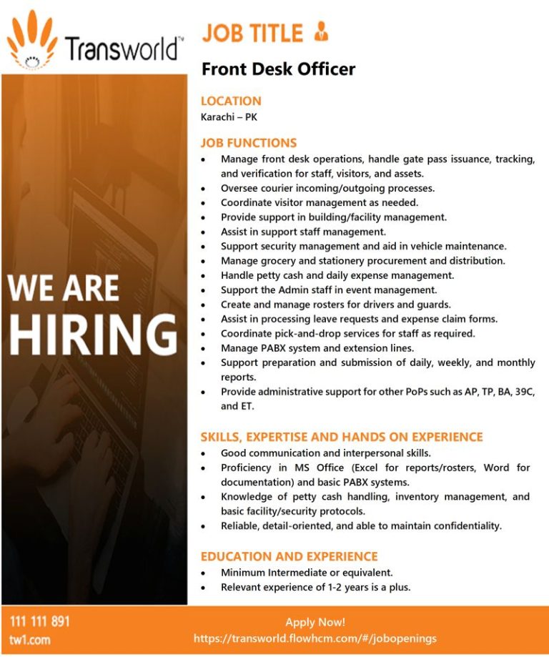 Transworld Associates Jobs Front Desk Officer
