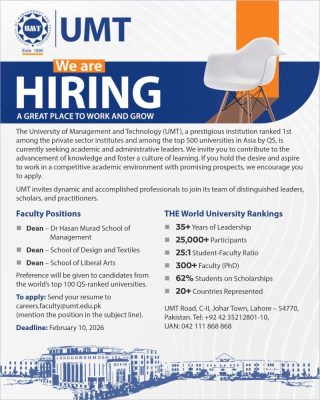 University of Management Technology UMT Jobs February 2026