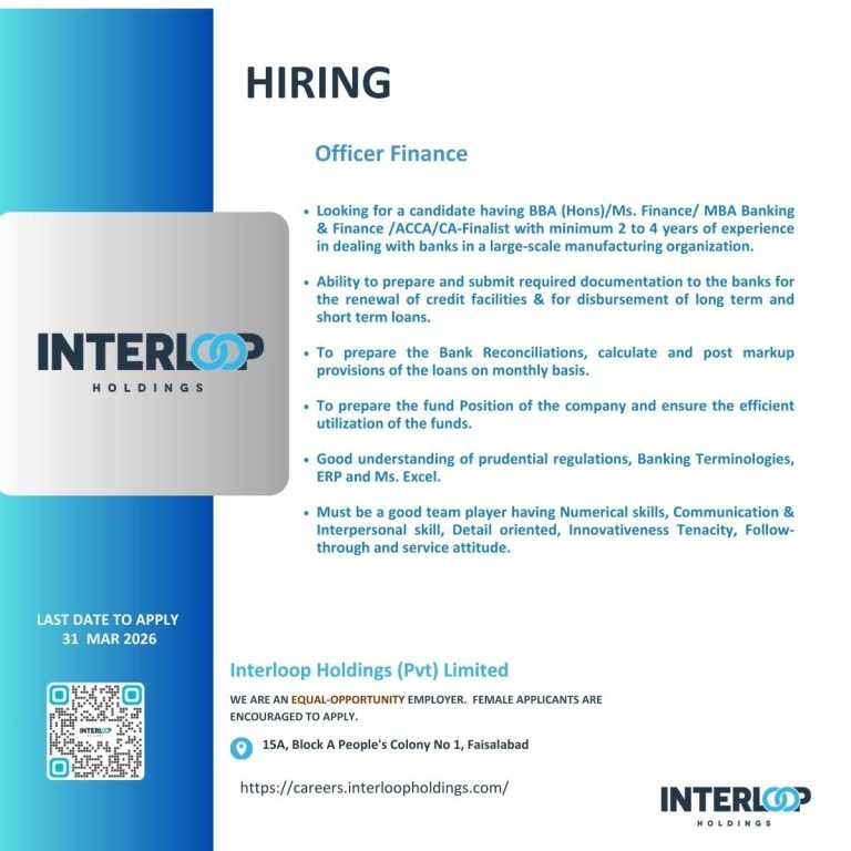 Interloop Holdings Jobs Officer Finance