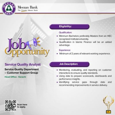 Meezan Bank Limited Jobs Service Quality Analyst