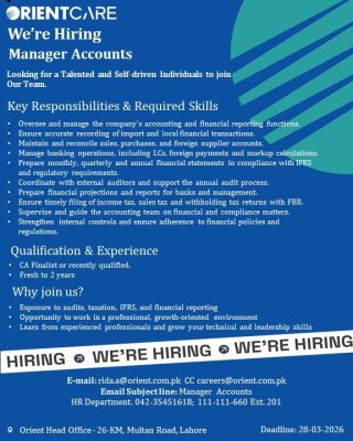 Orient Care Jobs Manager Accounts