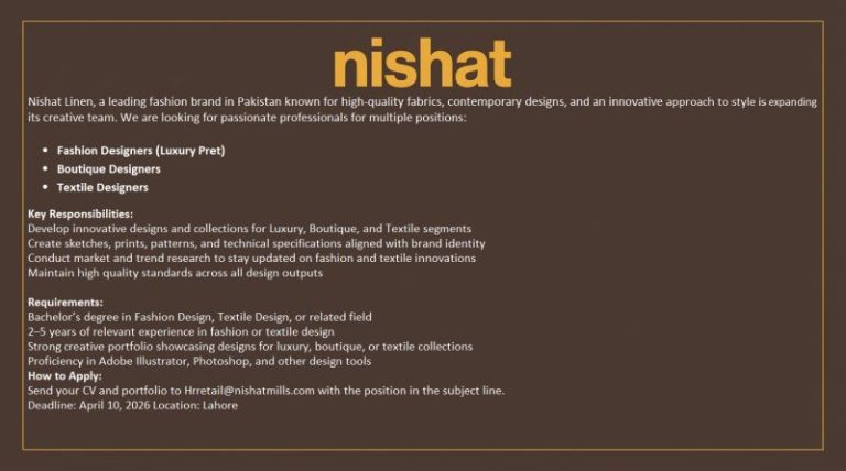 Nishat Linen NL Jobs April 2026