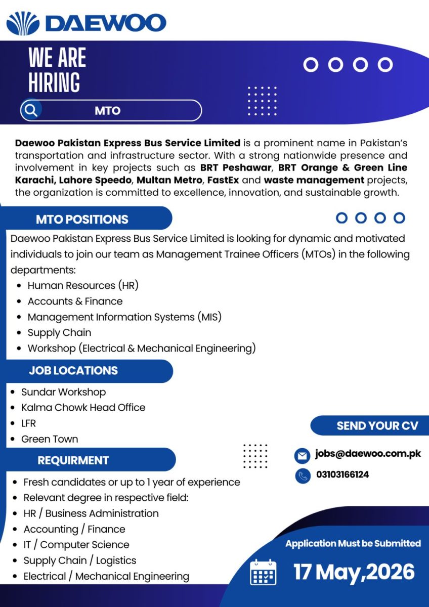 Daewoo Pakistan Express Bus Service Limited Jobs May 2026