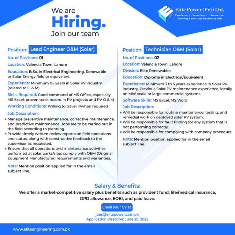 Elite Power Pvt Ltd Jobs June 2026