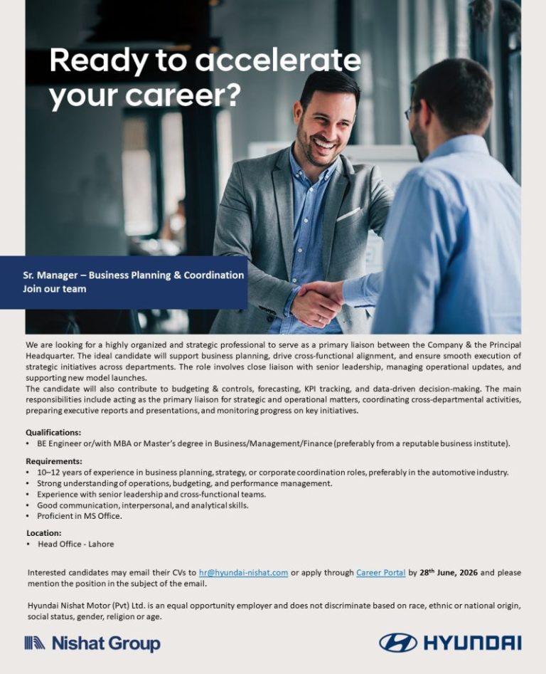 Hyundai Nishat Motor Pvt Ltd Jobs Sr Manager Business Planning ...