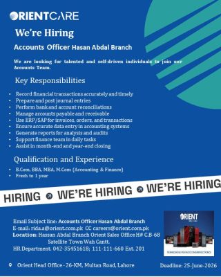 Orient Care Global Jobs Accounts Officer