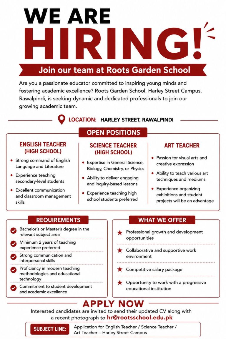 Roots Garden School Jobs June 2026