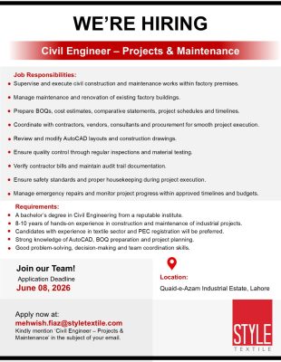 Style Textile Pvt Ltd Jobs Civil Engineer