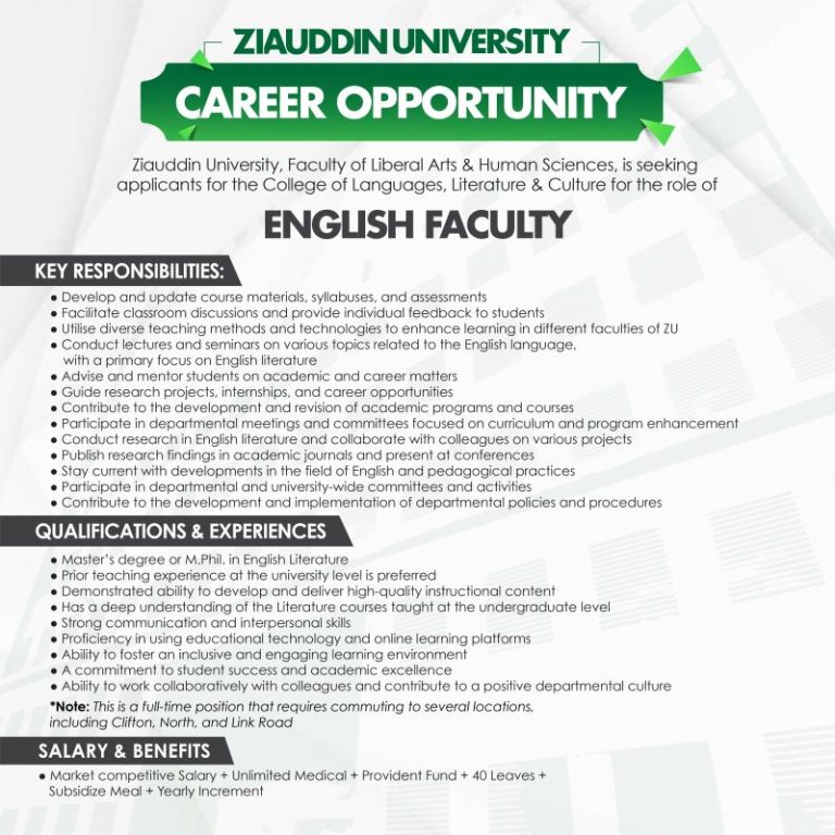 Ziauddin University Jobs English Faculty